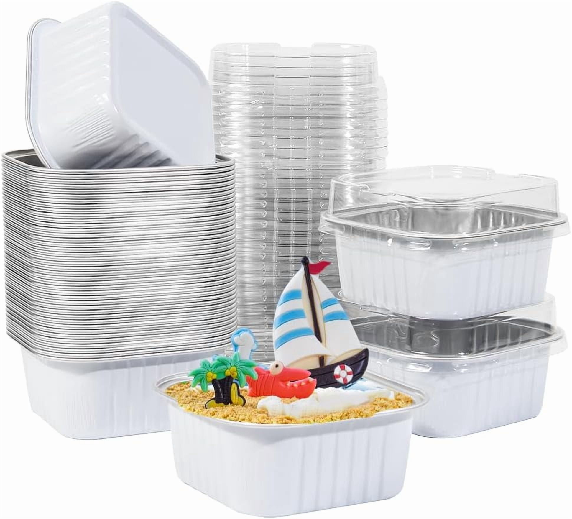 50-piece set of mini square baking cups with lids, 5-ounce aluminum ...
