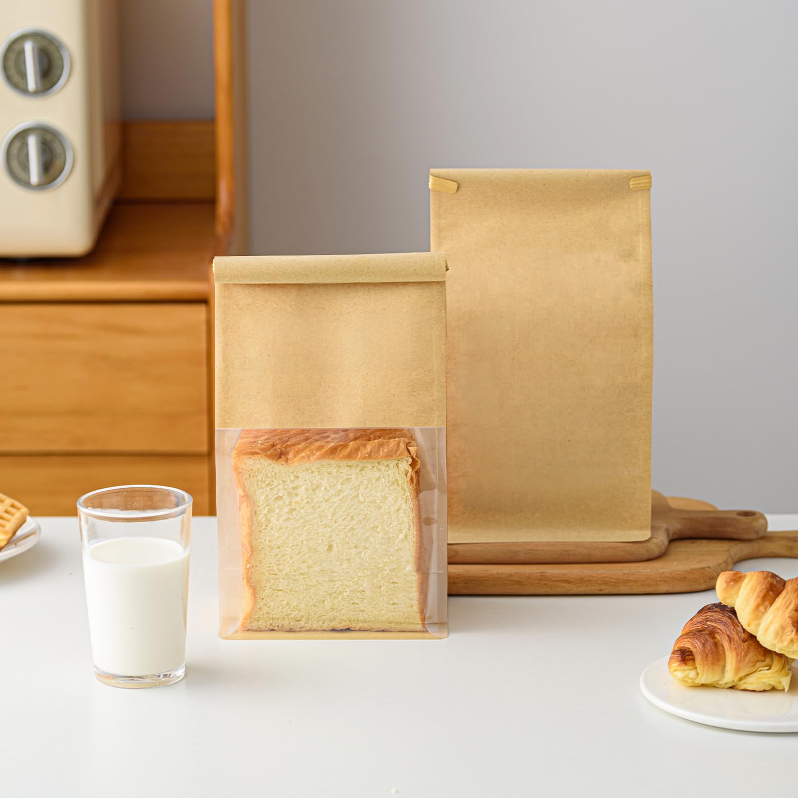 50 pieces of 5.1-inch brown kraft paper bread bags with foil seal ...