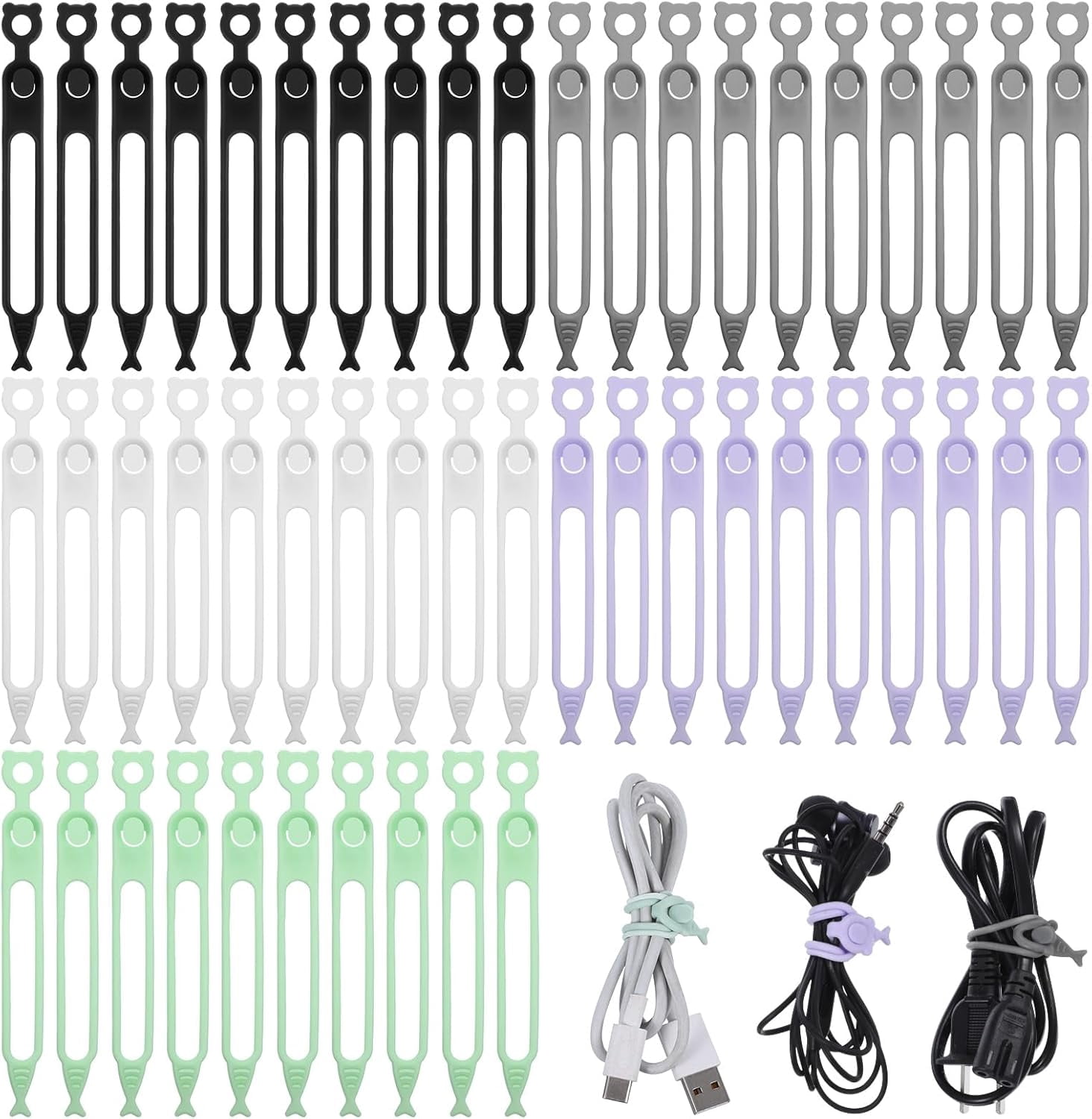 50 pieces silicone cable ties, data cable organization ties, suitable ...