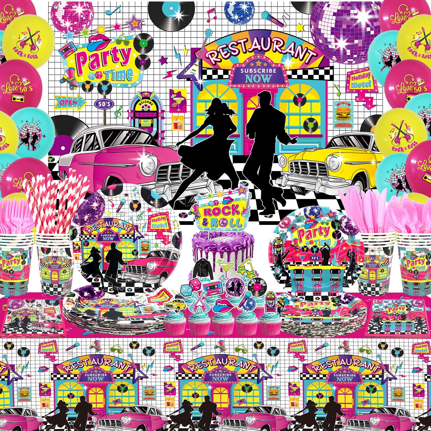 50's Party Decoration, 1950's Rocking Party KKS1 Supplies, Plates Cups ...