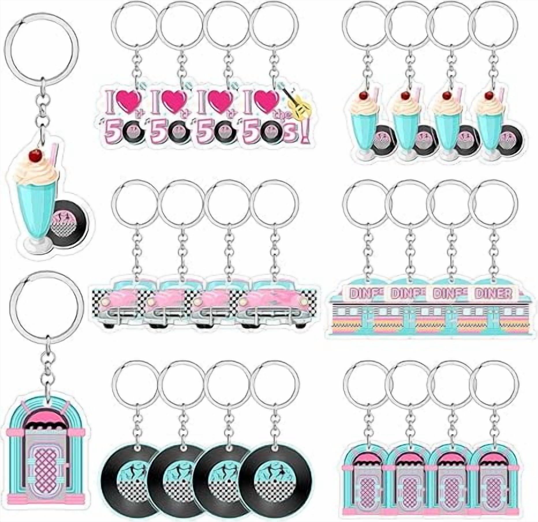 50's Party Decorations 24Pcs 50s Theme Keychains 1950's Rock and Roll ...