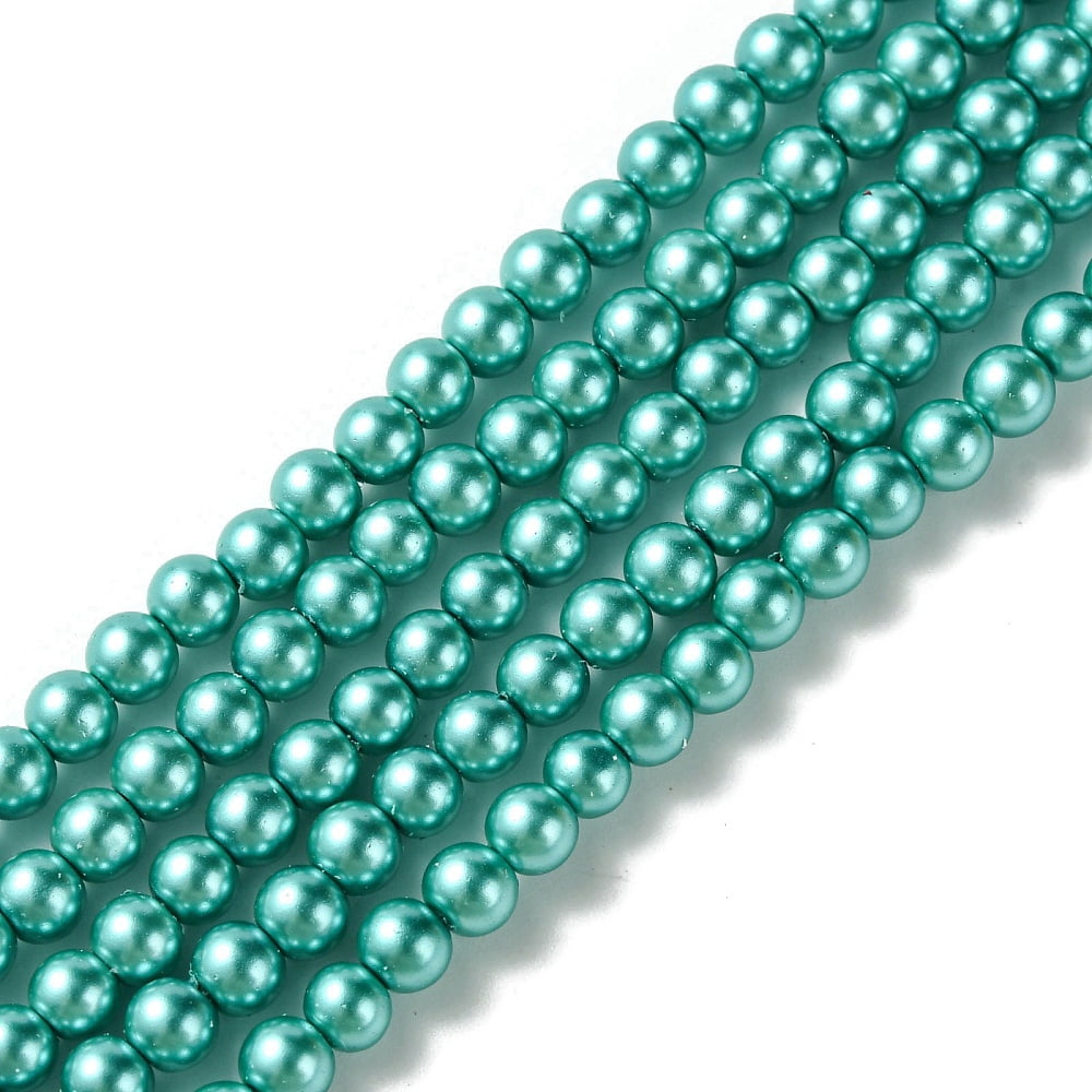 50 strand Grade A Glass Pearl Beads Pearlized Round Dark Turquoise 4mm ...