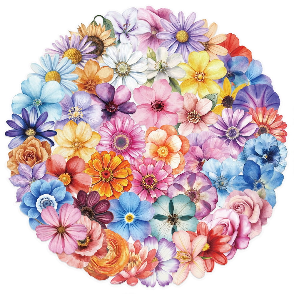 50 transparent cartoon flower stickers, waterproof transparent ...