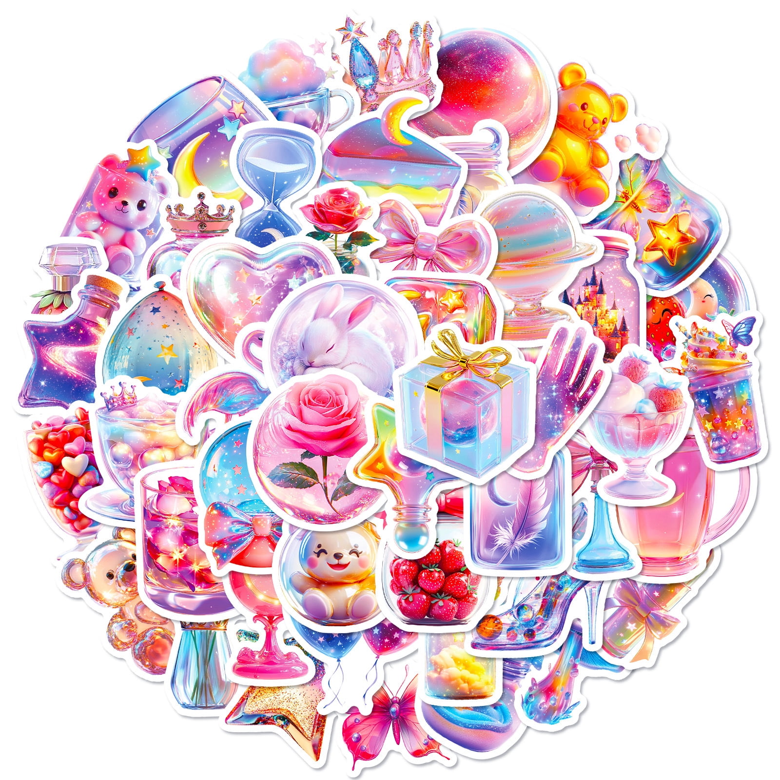 50 transparent textured glass bottle stickers, pink dreamy high ...