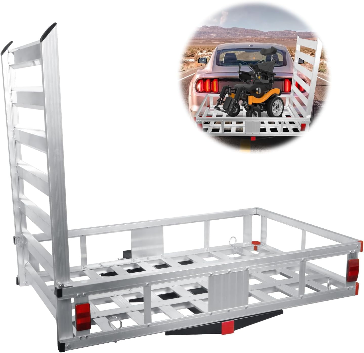 50 x 29.5 x 9 inch Hitch Cargo Carrier, 500 lbs Capacity Aluminum ...