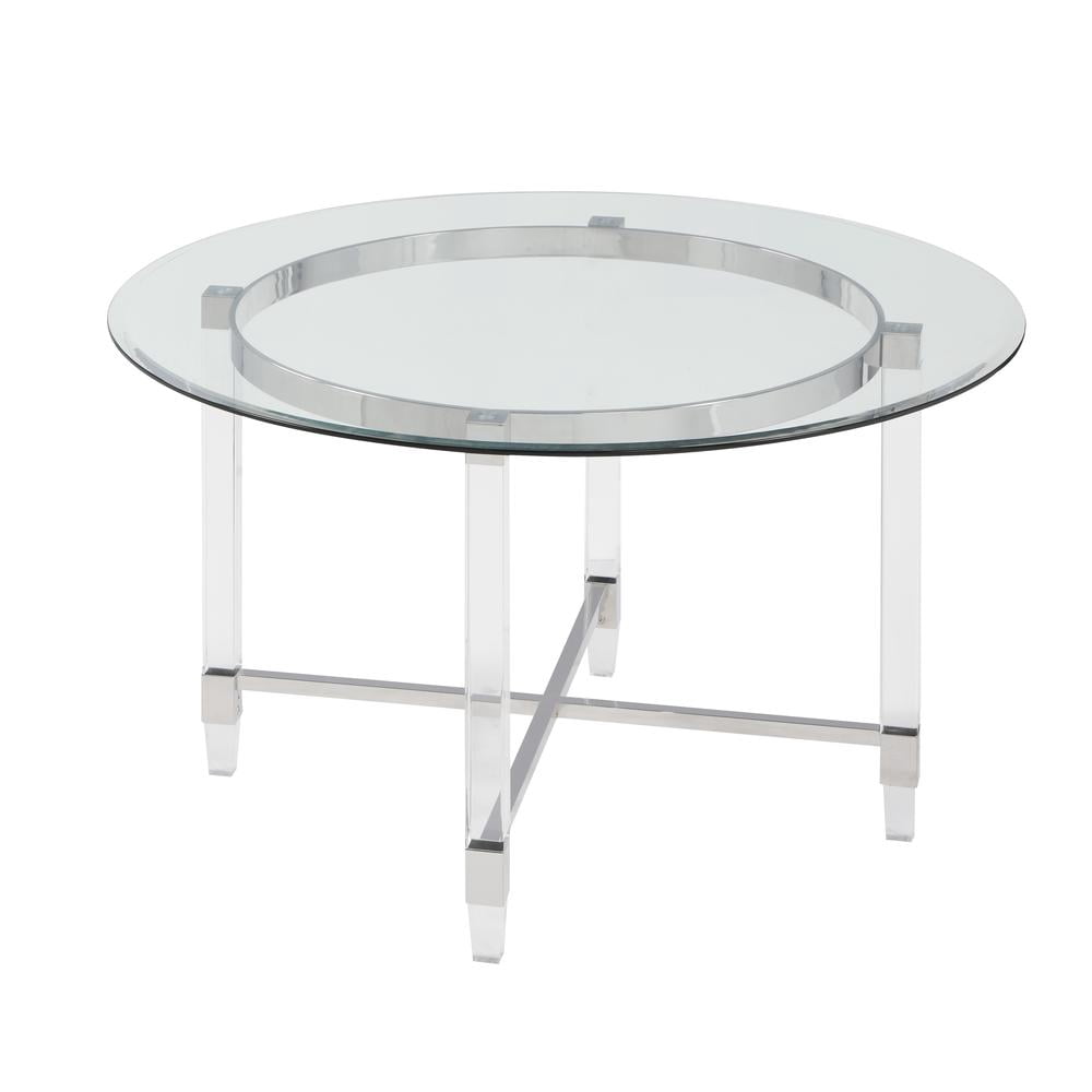 50" x 50" Glass Dining Table with Clear Acrylic Legs and Silver ...