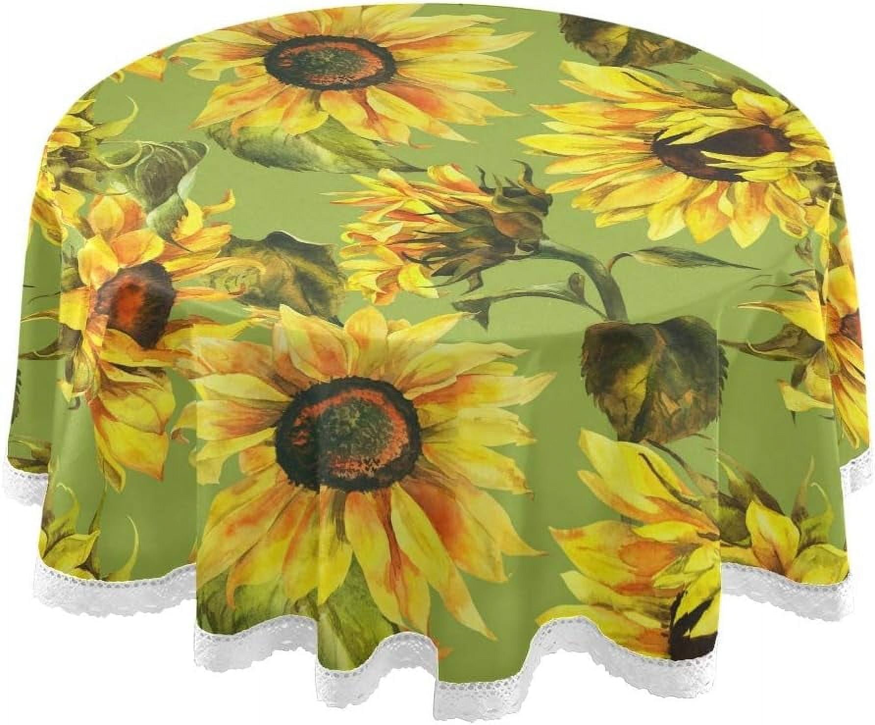 50" x 50"Watercolor Sunflowers On Green Round Table Cloths for Home ...