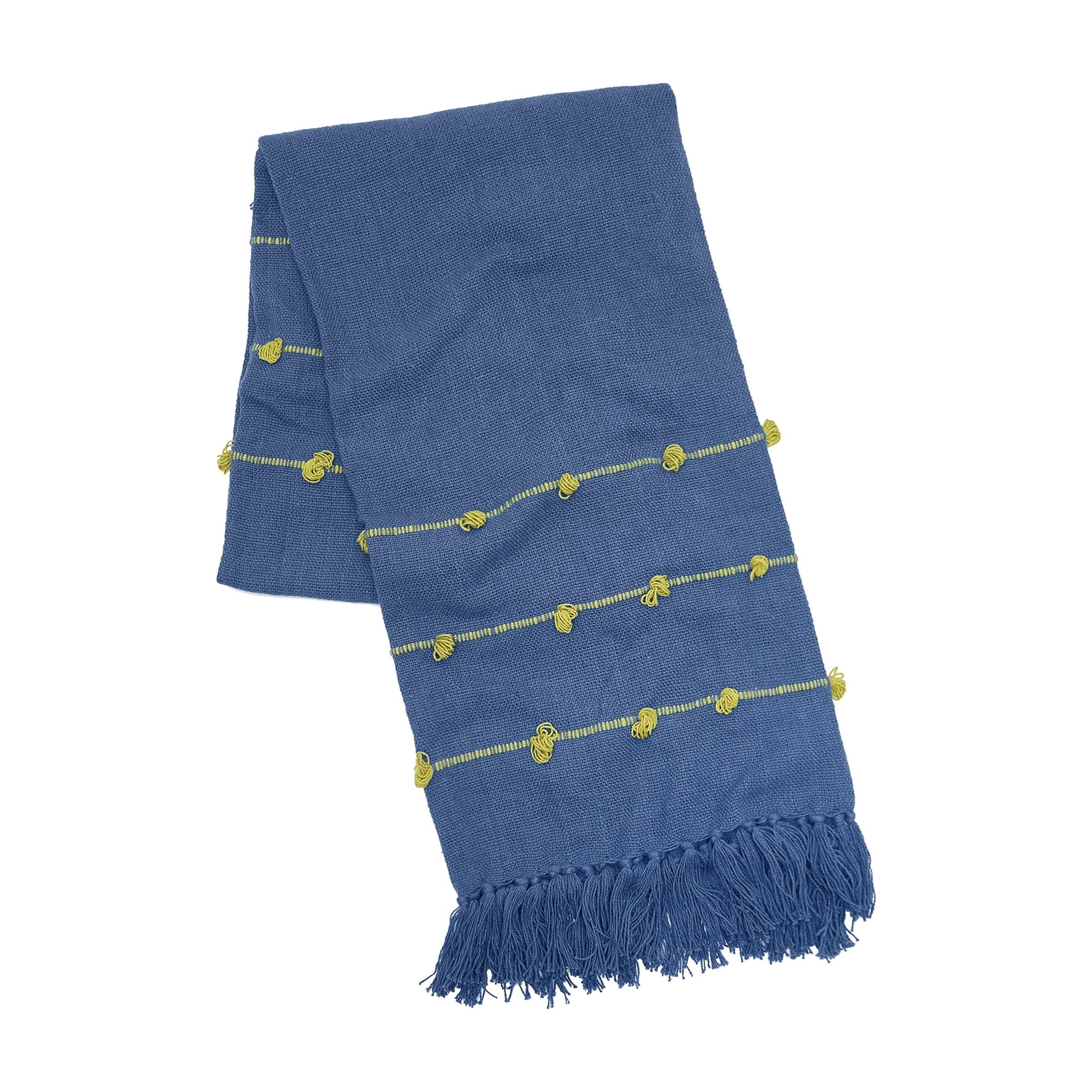 50" x 60" Tabb Indigo & Citron Handcrafted Textured Tufts Throw Blanket ...