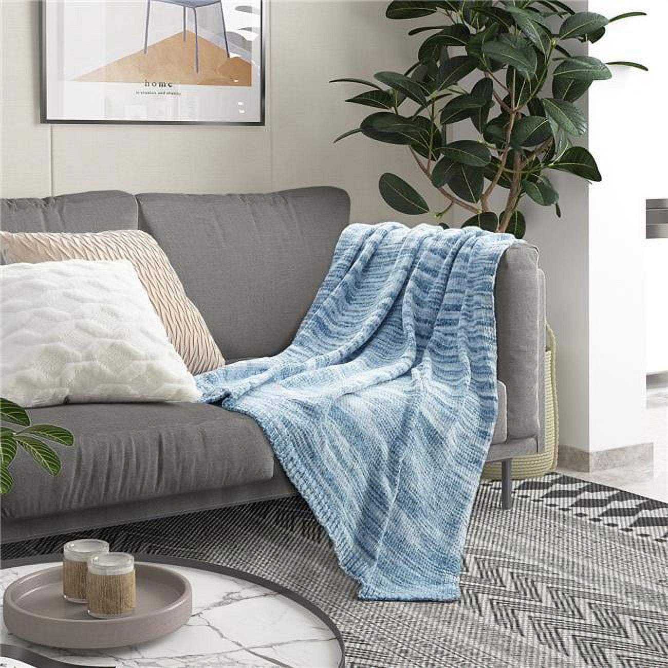 50 x 60 in. Mayra Throw Blanket with Space Dye Chenille, Navy ...