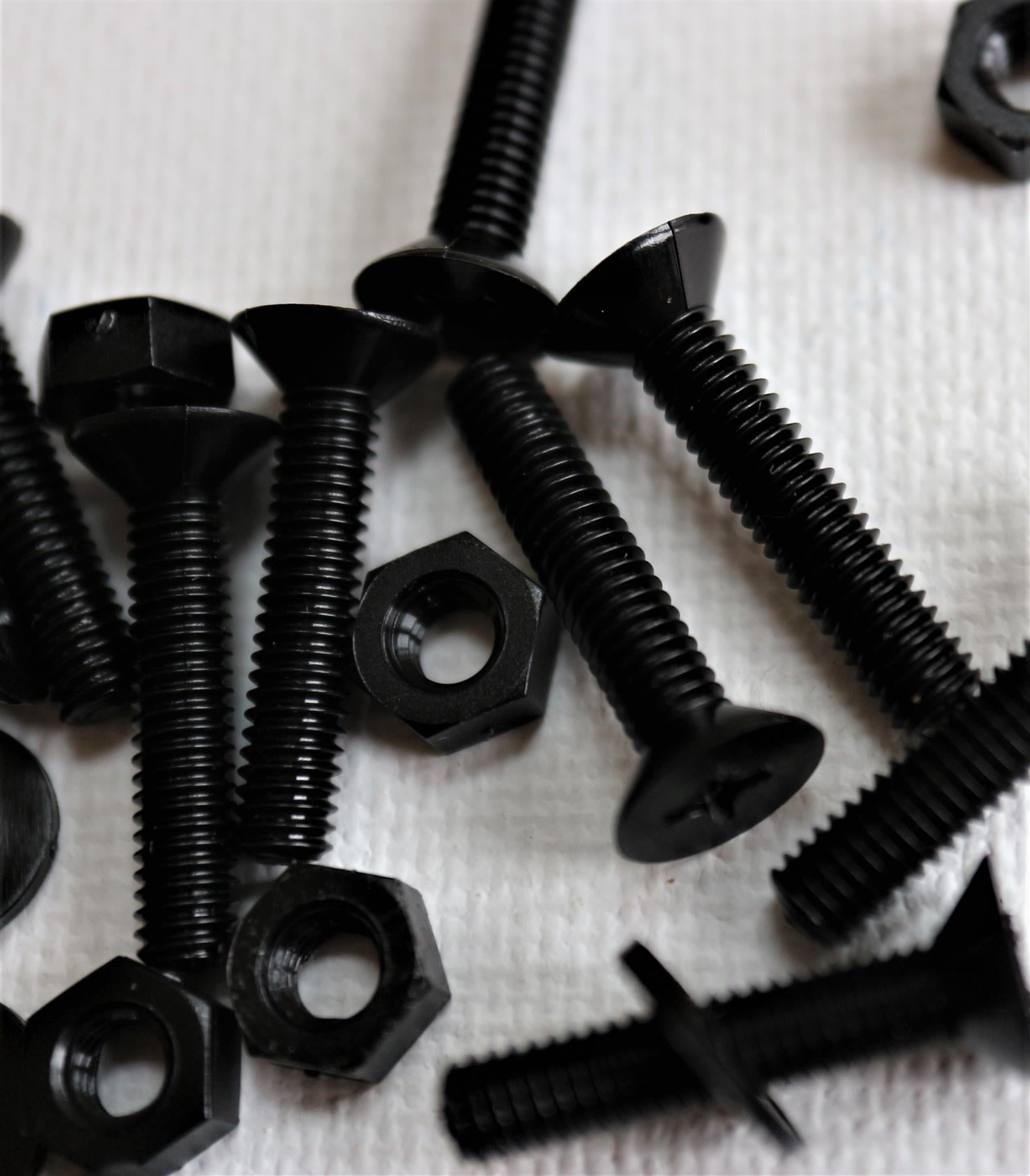50 x Black Nylon Countersunk plastic machine screws, M4 x 20mm, Plastic ...