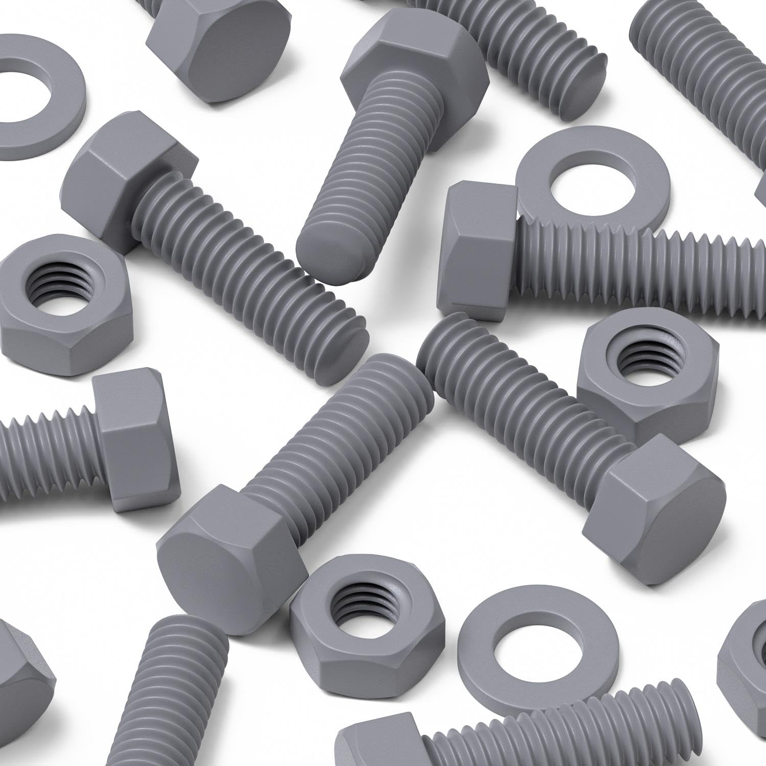 50 x Hexagon Head Screws Grey PVC Plastic nuts and bolts, Hex Head ...