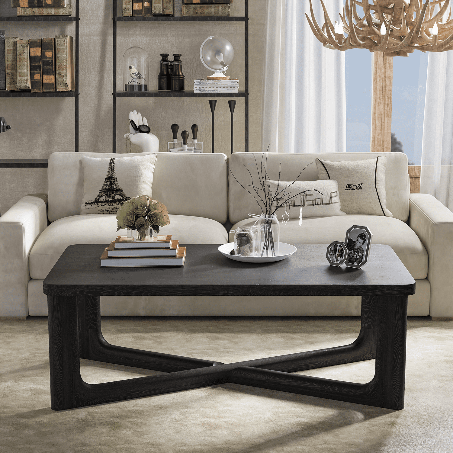 50"x26"x18" Modern Rectangle Wood Coffee Table for Livingroom,Black ...