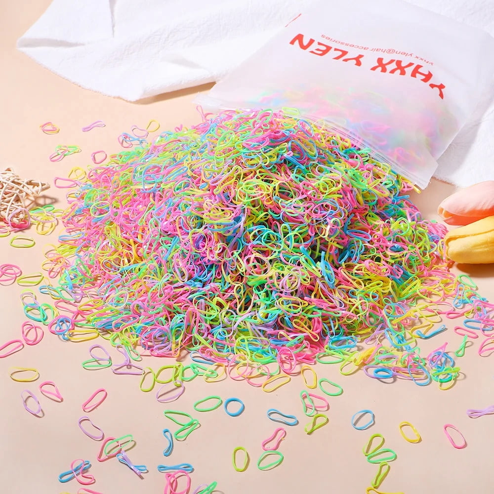500/1000/2000pcs Girls Colourful Disposable Rubber Band Hair Ties ...