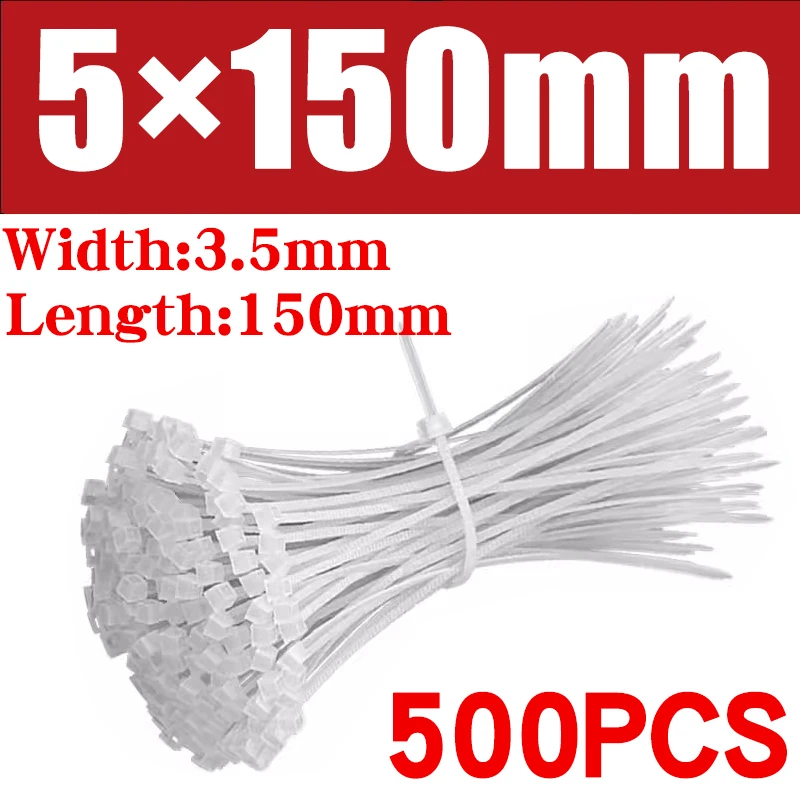 500/1000PCS/bag Self-locking Plastic Nylon Tie White Zip Wraps Strap ...