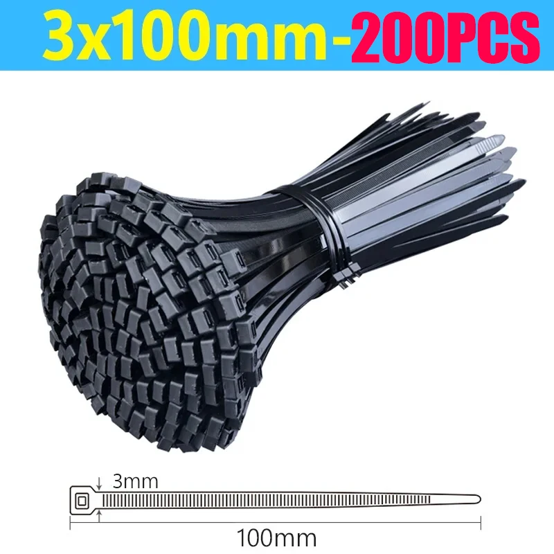 500/100Pcs Wholesale Plastic Nylon Cable Ties Self-locking Cord Straps Adjustable Cables ...