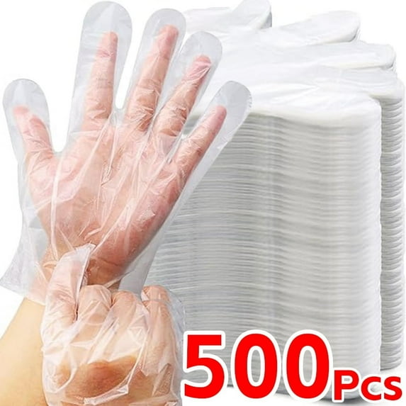 500/100pcs Disposable Gloves Food Grade Plastic Transparent Gloves for ...