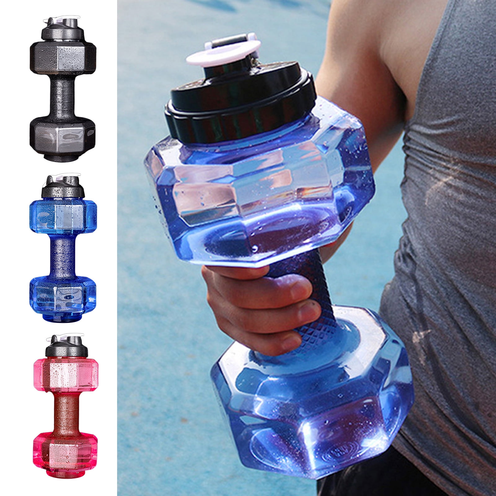 500/1500/2200/2600ML Dumbbell Sports Water Bottle Clear Portable Arm ...