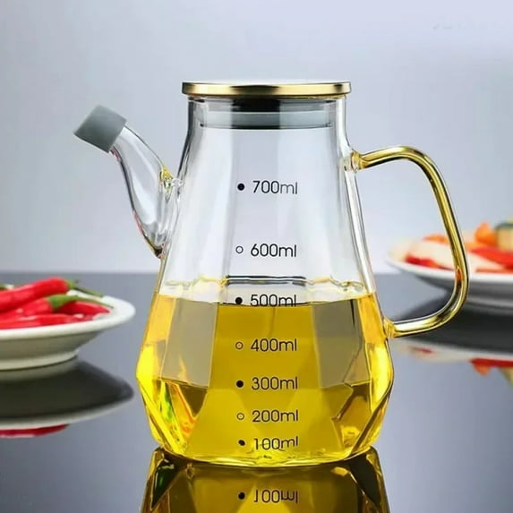 500/700/900ml Diamond Glass Oil Pots Leak Proof Oil Pot with Scale and ...