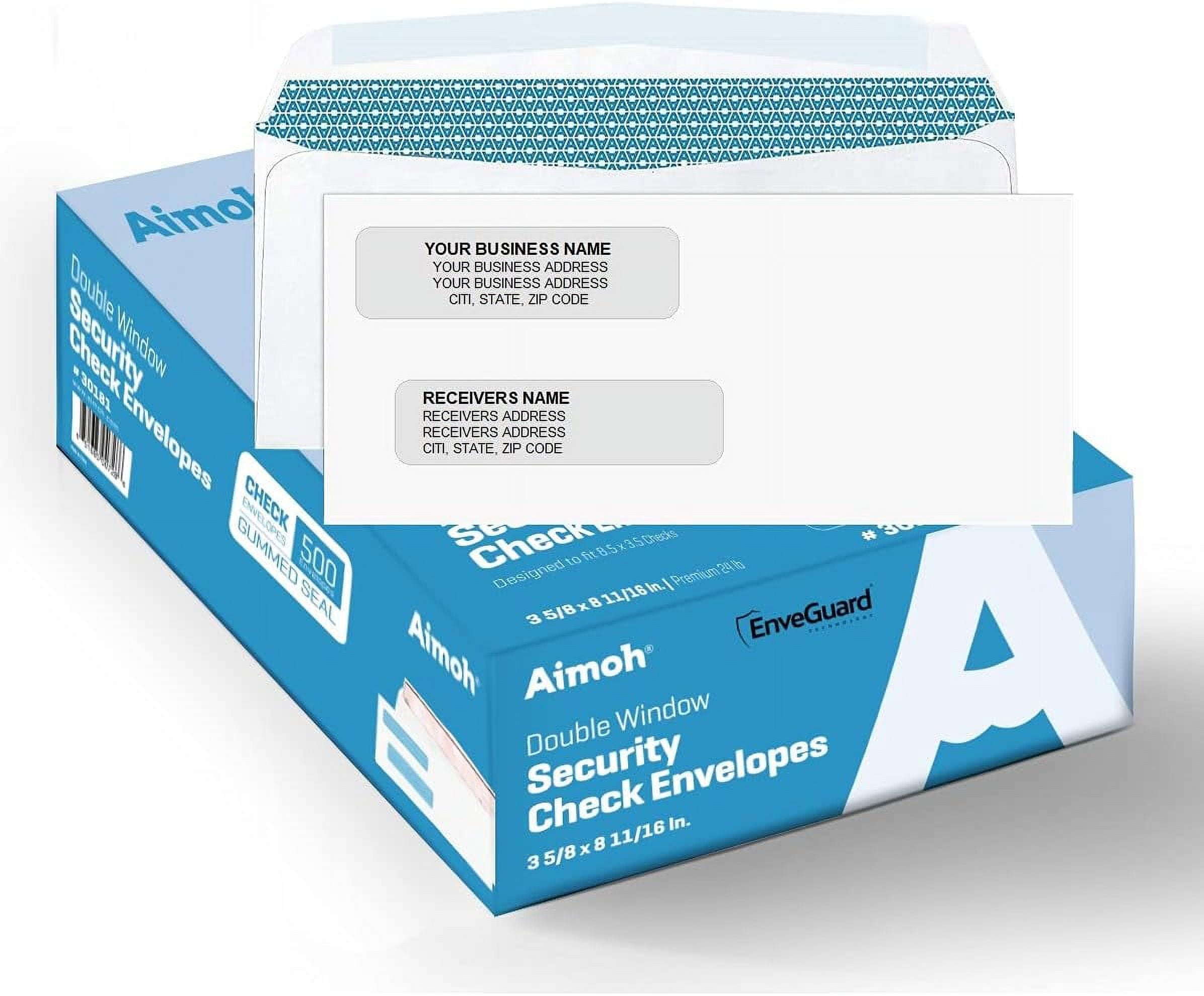 500#8 Double Window Gummed Security Envelopes - for Business Checks ...