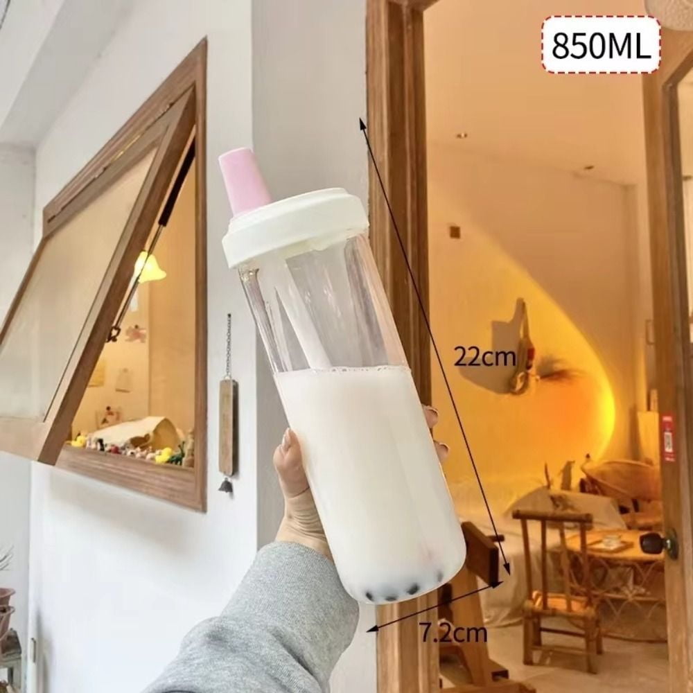 500/850ml Water Bottles Straw Cup Juice Milk Plastic Cup with Lid Straw ...