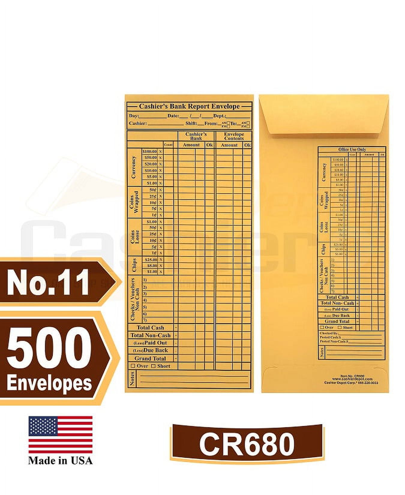 500 Cashier Depot CR680 Bank Report Envelopes, 4 1/2" x 10 3/8" Premium ...
