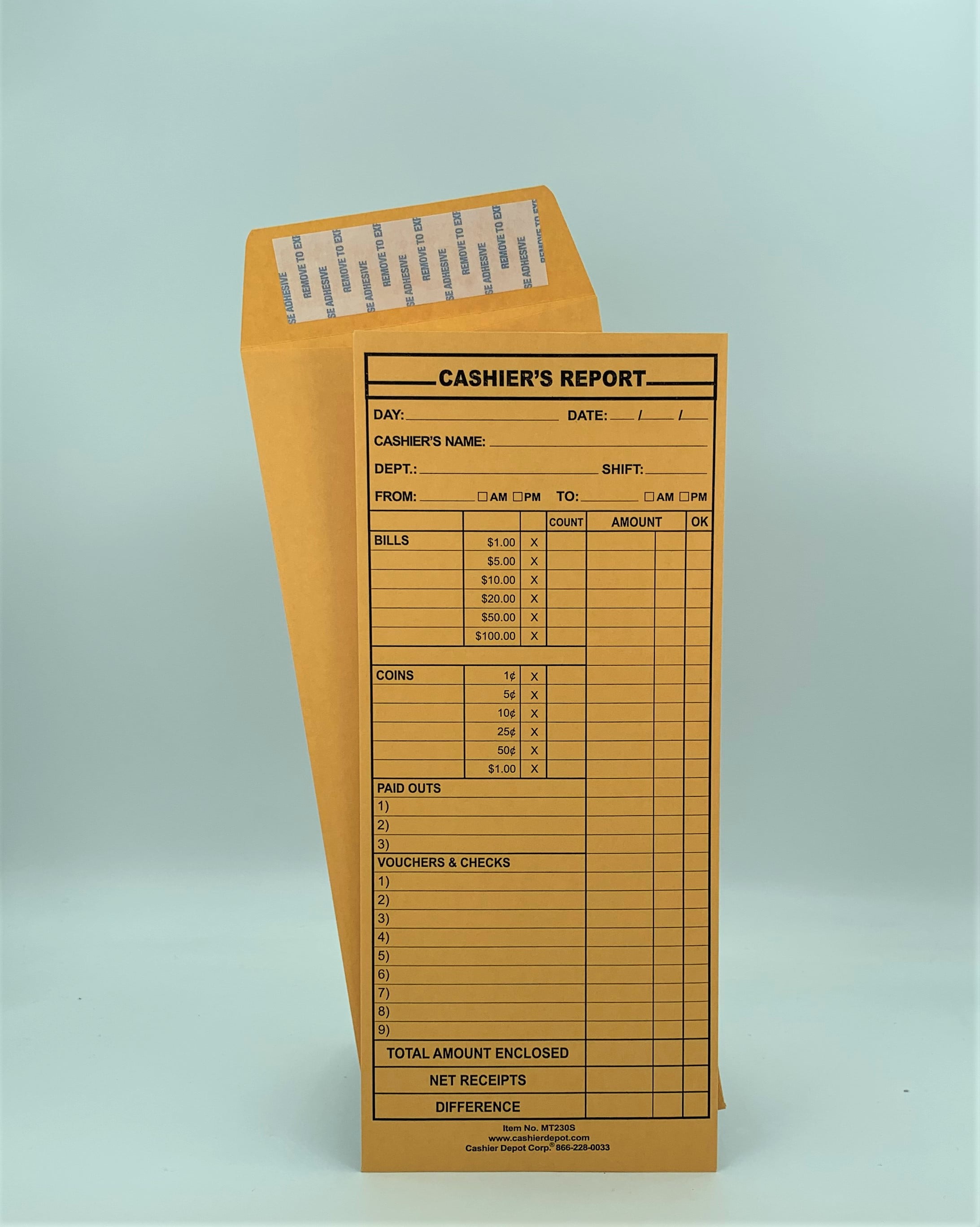 500 Cashier Depot MT230 Cashier's Report Envelope, 4 1/2" x 10 3/8 ...