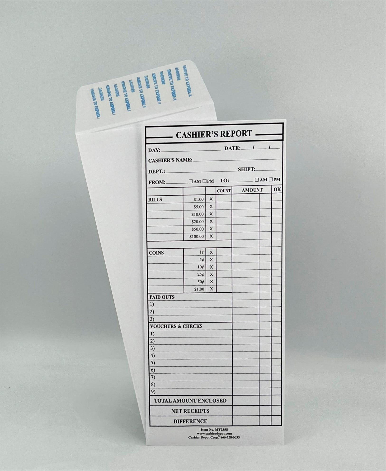 500 Cashier Depot MT235S Cashier's Report Envelope, 4 1/2" x 10 3/8 ...