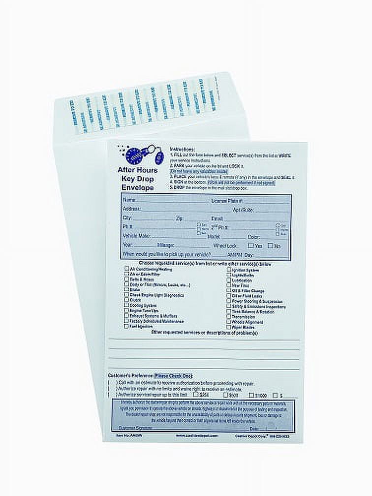 500 Cashier Depot Night / After Hours Key Drop Envelope For Auto Shop ...