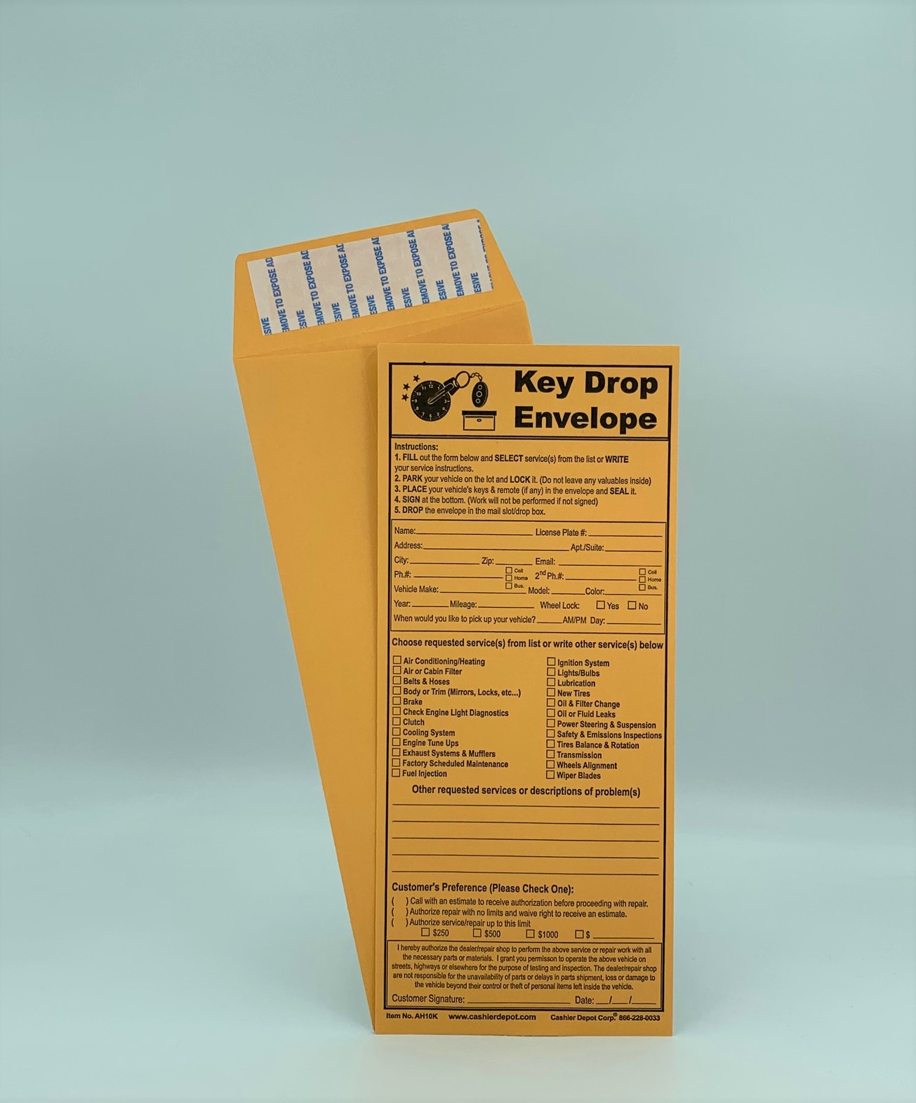 500 Cashier Depot Night/ After Hours Key Drop Envelope For Auto Shop ...