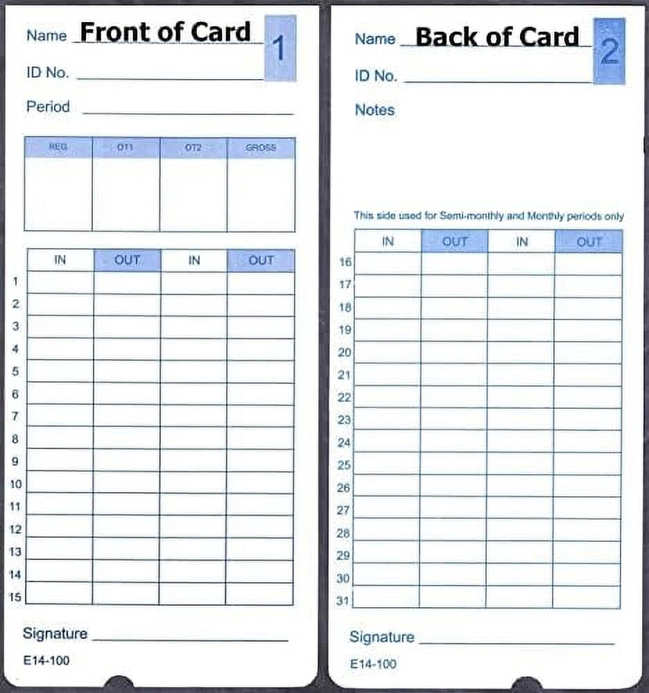 (500) Compatible 400E Time Cards, Form E14, 5 Packs of 100 - Walmart.com