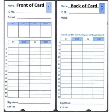 Time Clock Cards For Pyramid Technologies 1000/2000, Two Sides, 3.5 X 9 ...