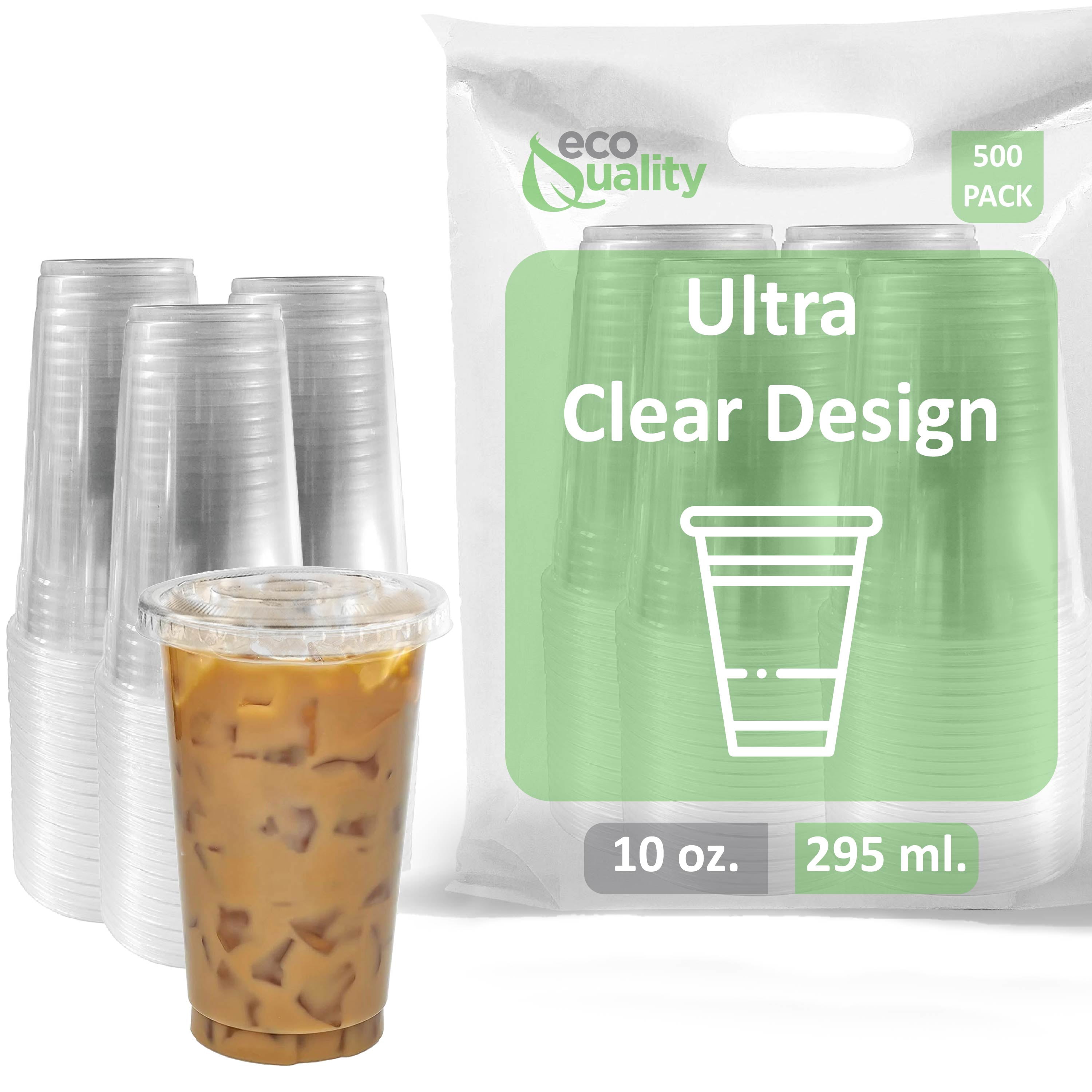 [500 Count] 10 oz Clear Plastic Disposable PET Cups with Lids | Crystal ...