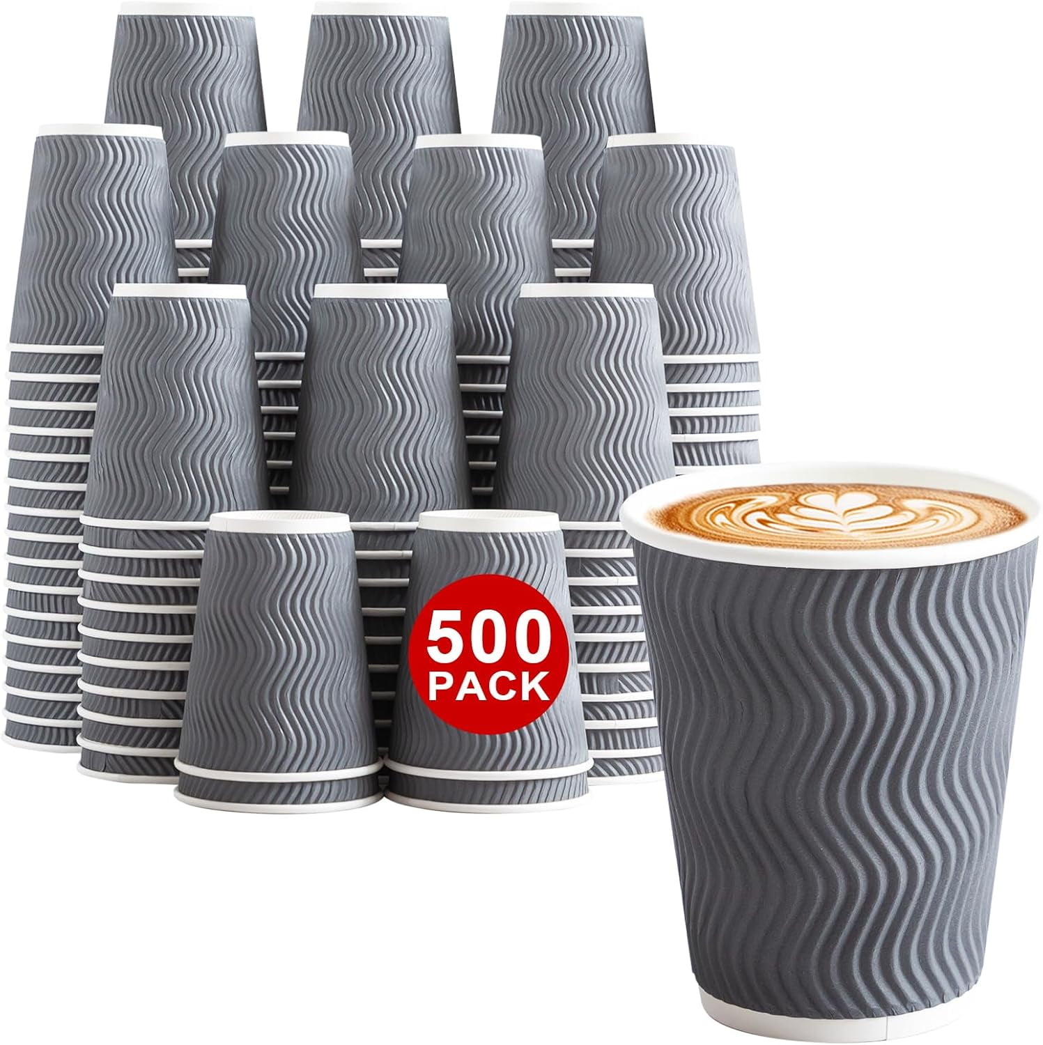 500 Count 12 oz Insulated Coffee Cups Bulk, Disposable Paper Cups No ...