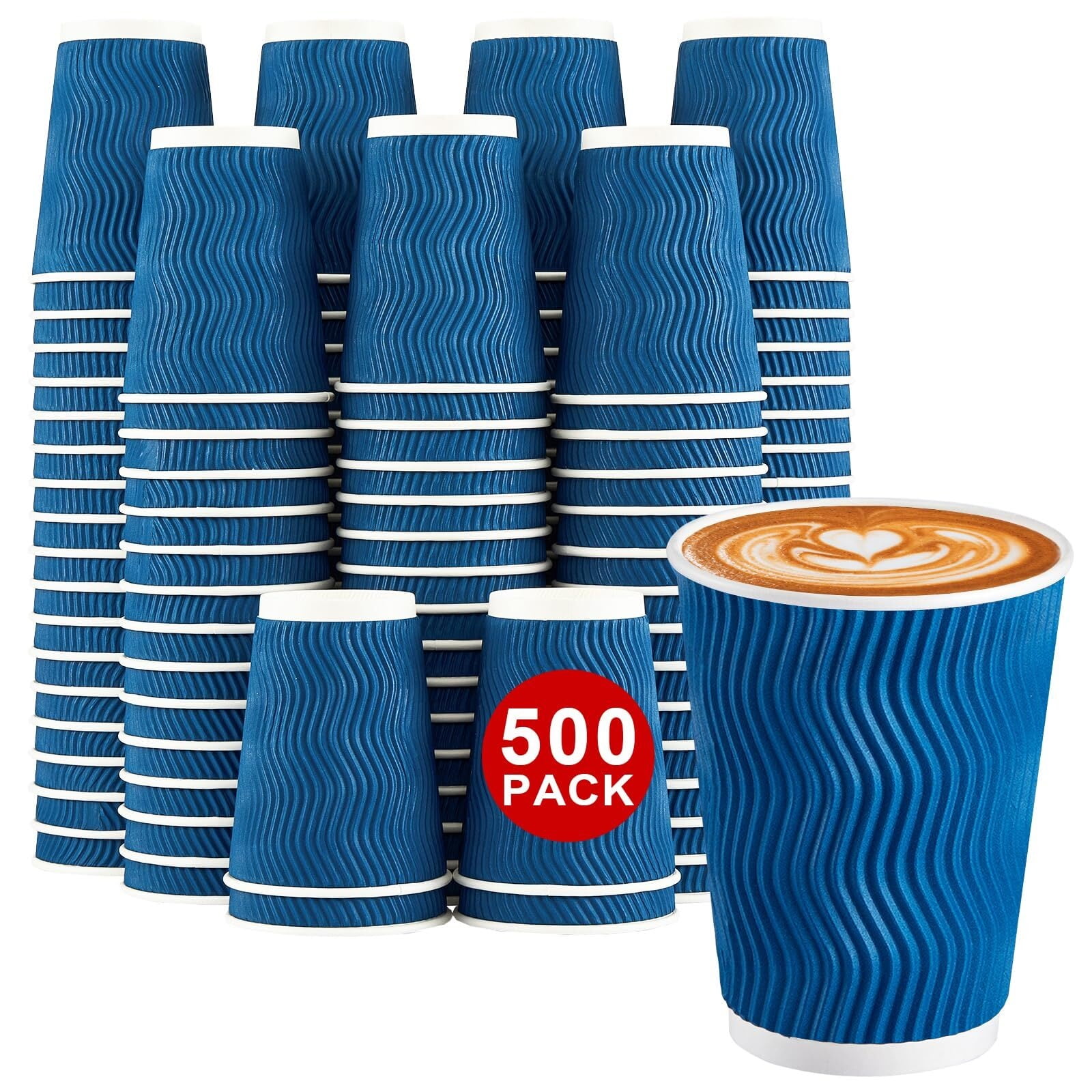 500-Count 12 oz Insulated Paper Coffee Cups Bulk, Disposable Corrugated ...