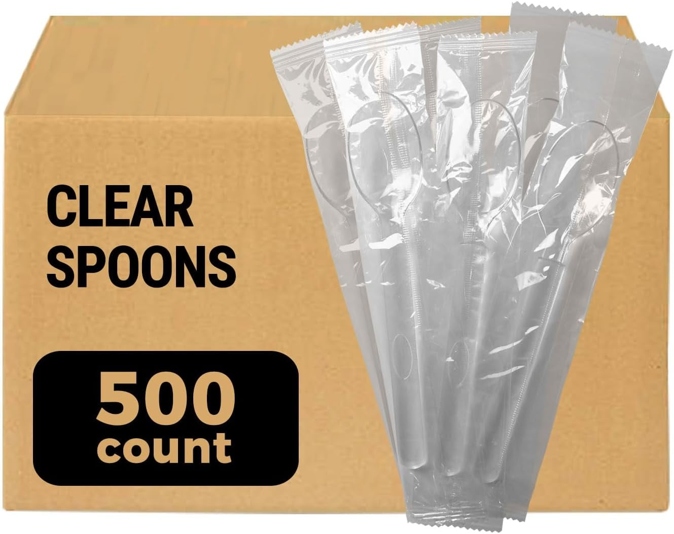 [500 Count] 3X Heavy Duty Clear Plastic Spoons Individually Wrapped ...