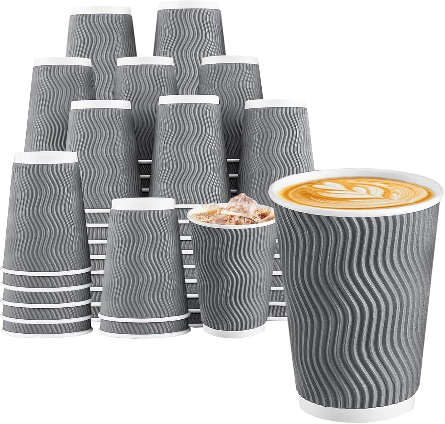 500 Count 8 oz Insulated Disposable Coffee Cups, Corrugated Ripple Wall ...
