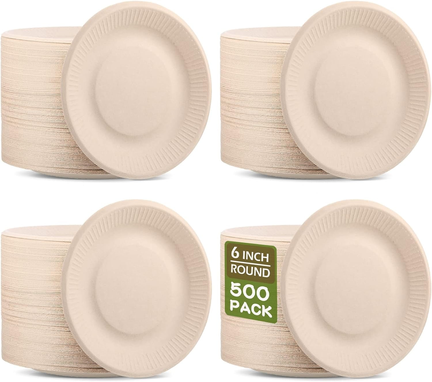 500 Counts Disposable Paper Plates Bulk Heavy Duty Sugarcane Brown ...