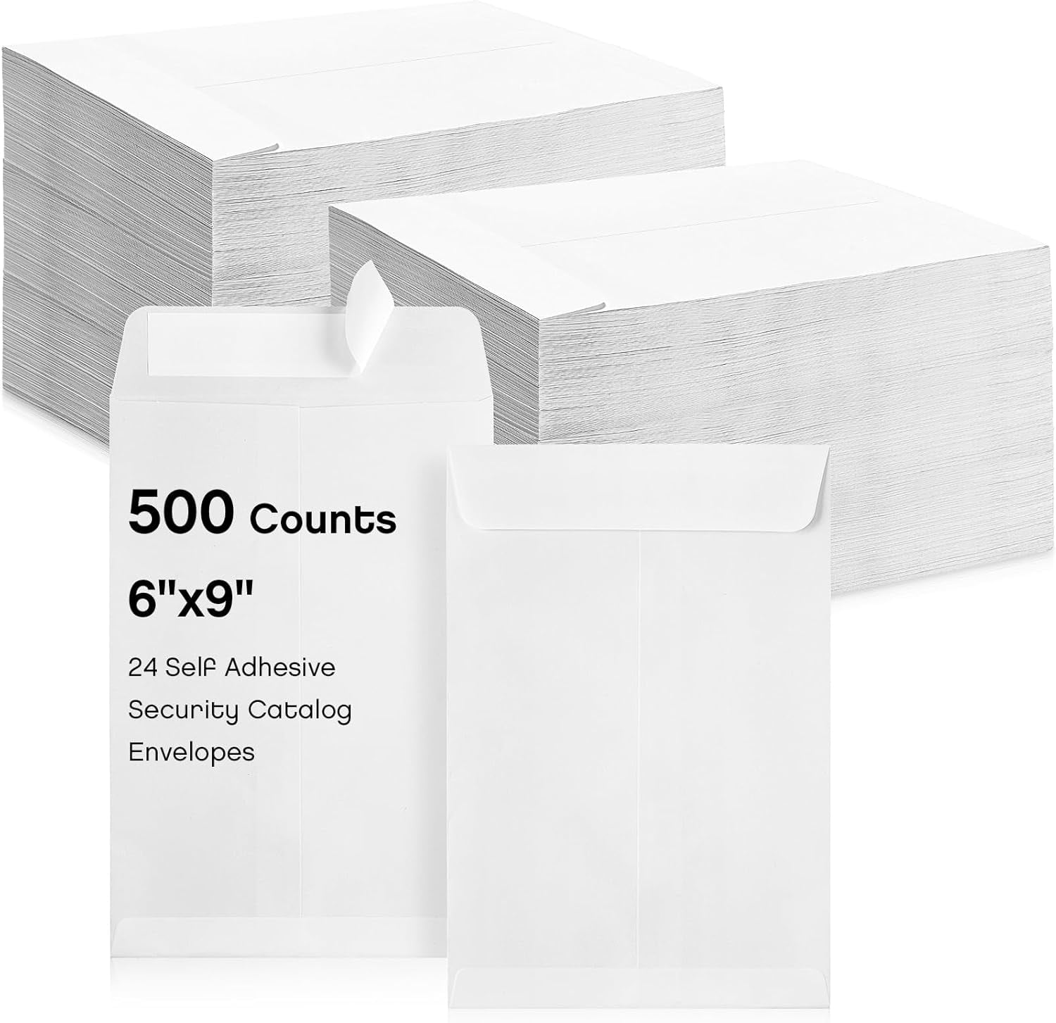 500 Counts White Envelopes 6 x 9 Inch Self Adhesive Catalog Security ...