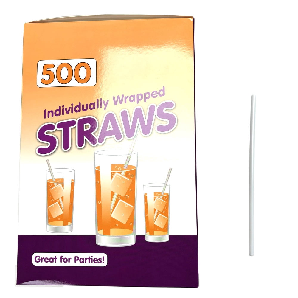 500 Clear Slim Plastic Drinking Straws, 7-3/4" L, Paper Wrapped ...