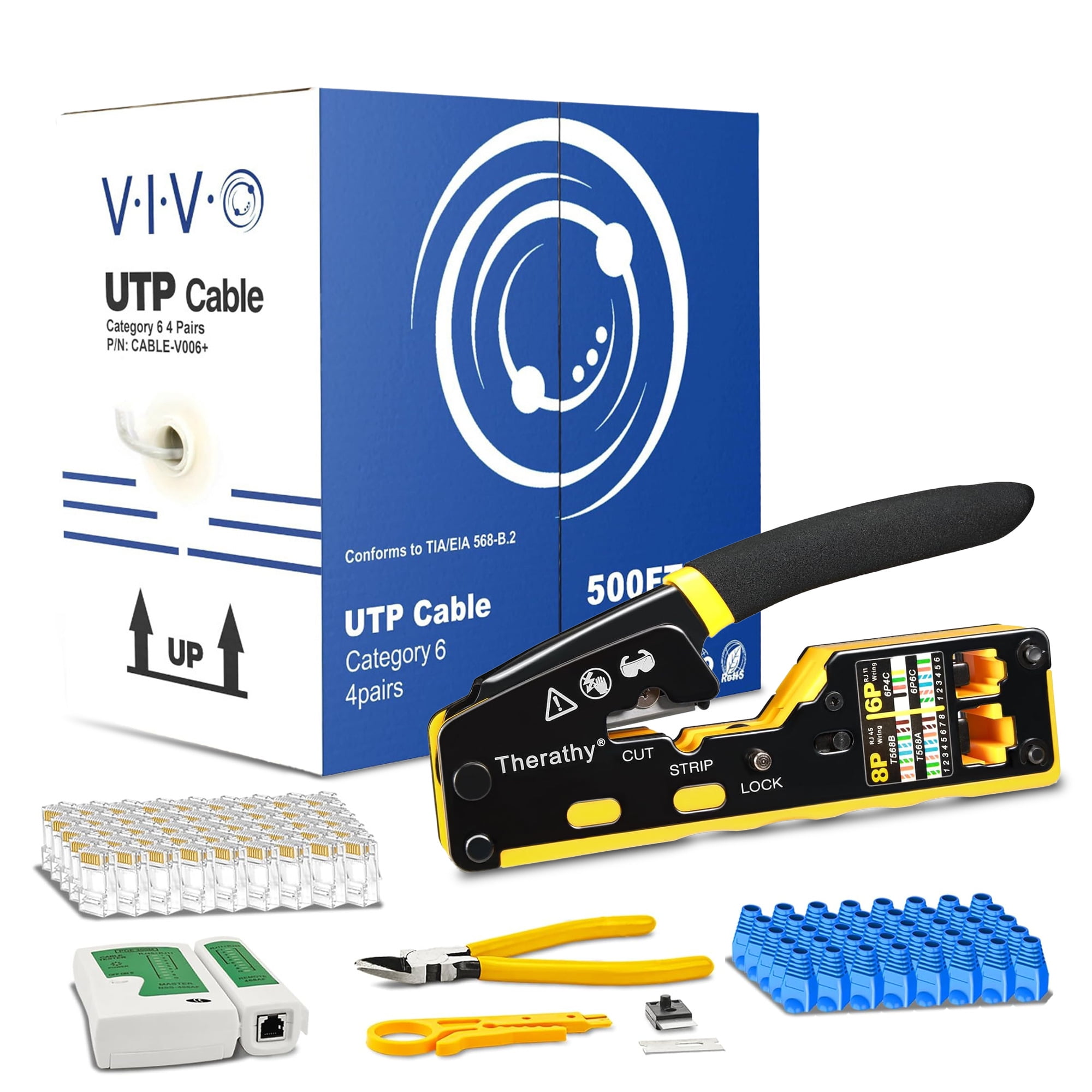 500-Ft Bulk Cat6 Ethernet Cable (Gray) with RJ45 Pass Through Crimper ...