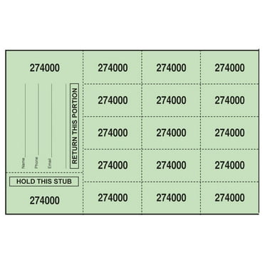 Raffle Colored Stub Auction Tickets - 500 Sheets, 10 Numbers per Sheet ...