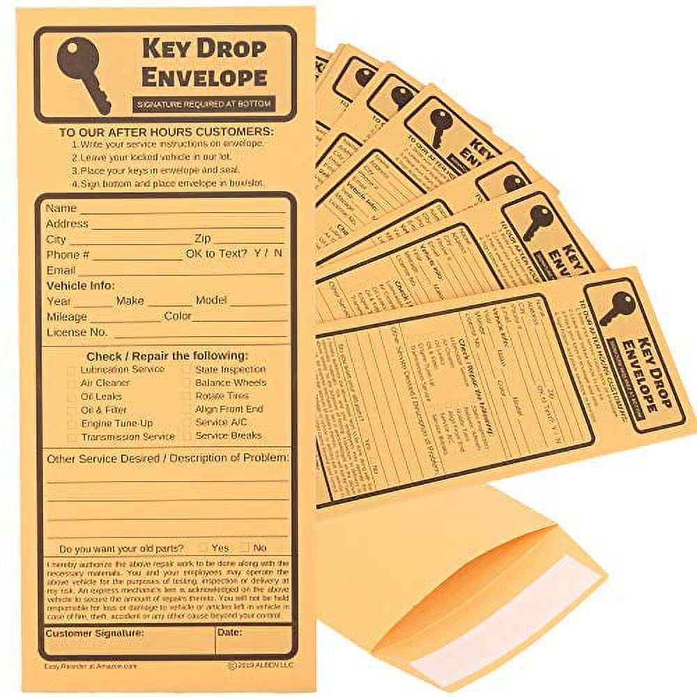 500 Key Drop Off Envelopes for After Hours – Auto Shop Repair/Service ...