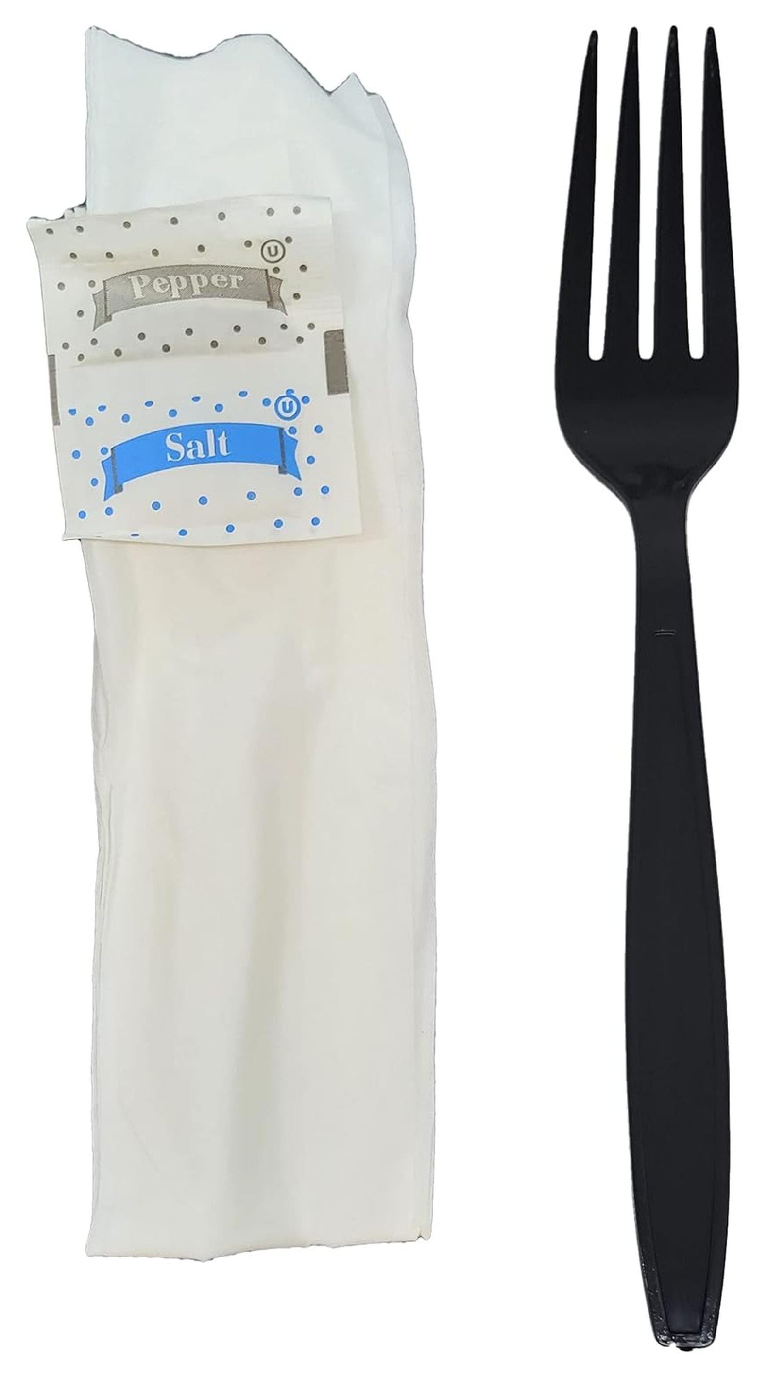 500 Kits Disposable Black Plastic Fork with Napkin and Salt/pepper ...