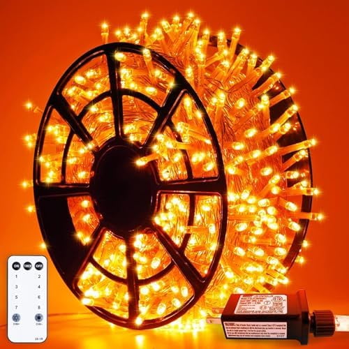 500 LED Halloween Lights Outdoor, 163FT 8 Modes Orange Halloween Light ...