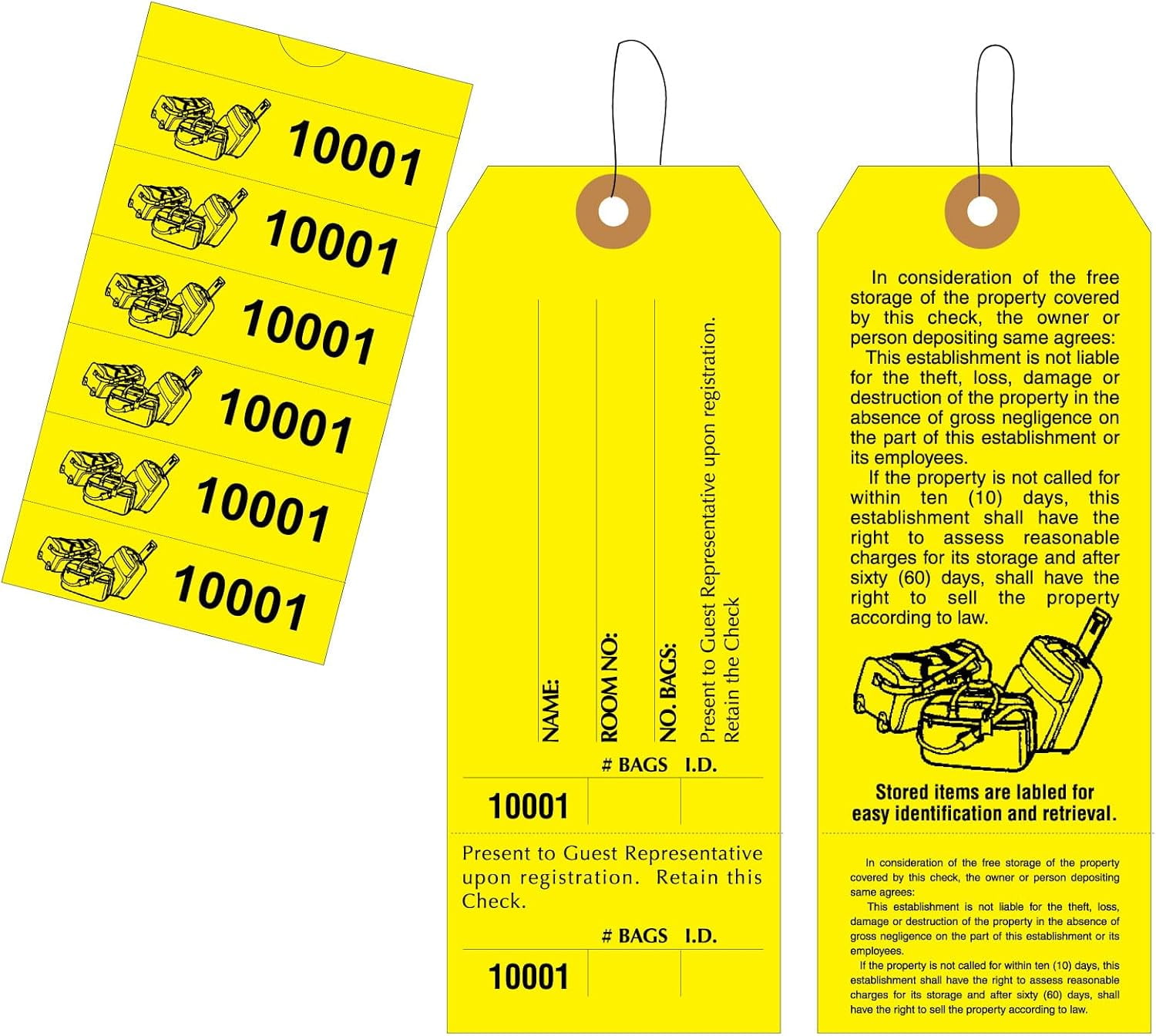 500 Luggage Claim Tags with String, Consecutively Numbered, Bag ...