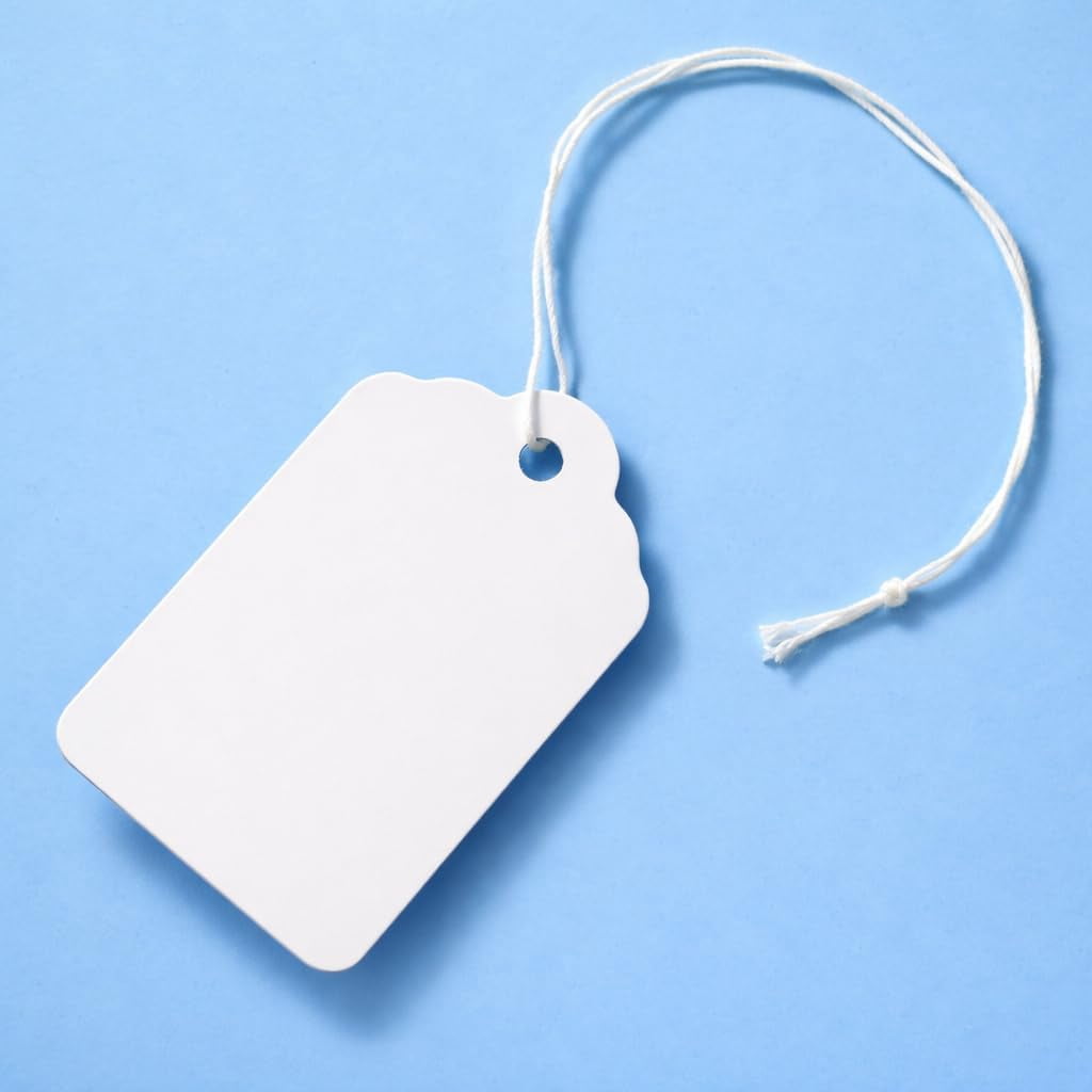 500 Merchandise Tags with String Attached - 2 1/4” x1 7/16” - White ...