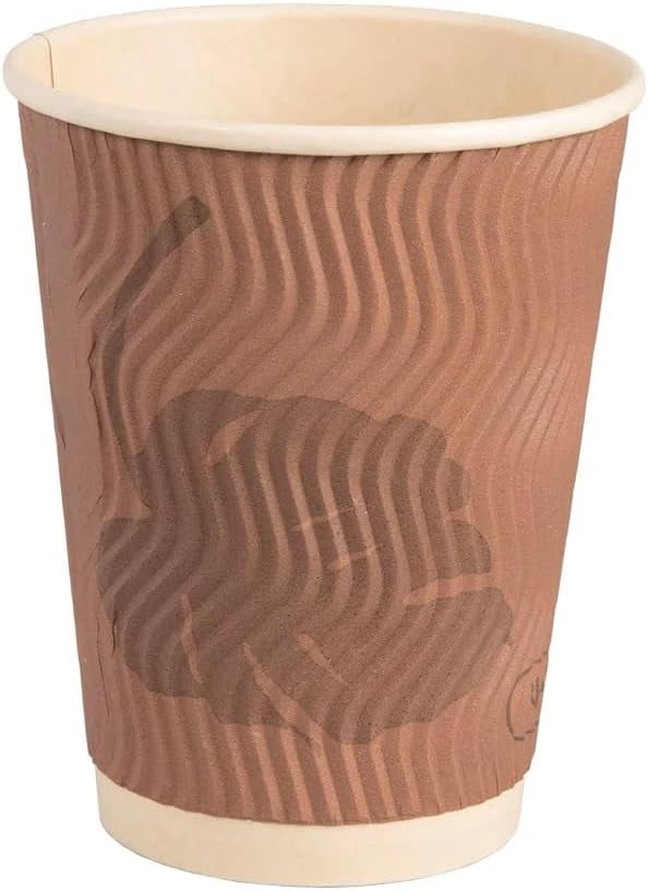 (500 PACK 12oz Bamboo Ripple Hot Cups - Leak-Proof, Heavy-Duty -Based ...