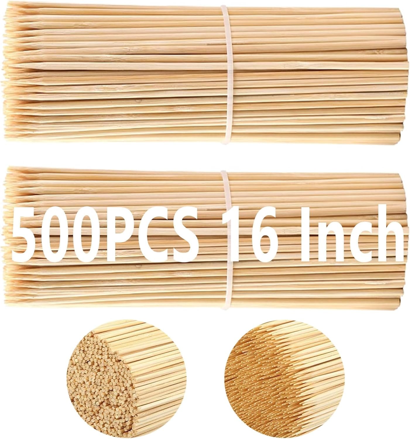 500 PCS 16 Inch Natural Bamboo Skewers, 1/6 (4mm) Thick Smores Sticks ...