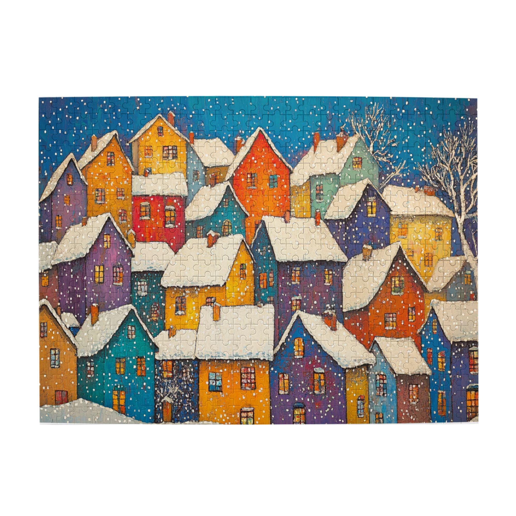 500 PCS 500 Piece Funny jigsaw puzzles Winter Town,Stunningly Vibrant ...