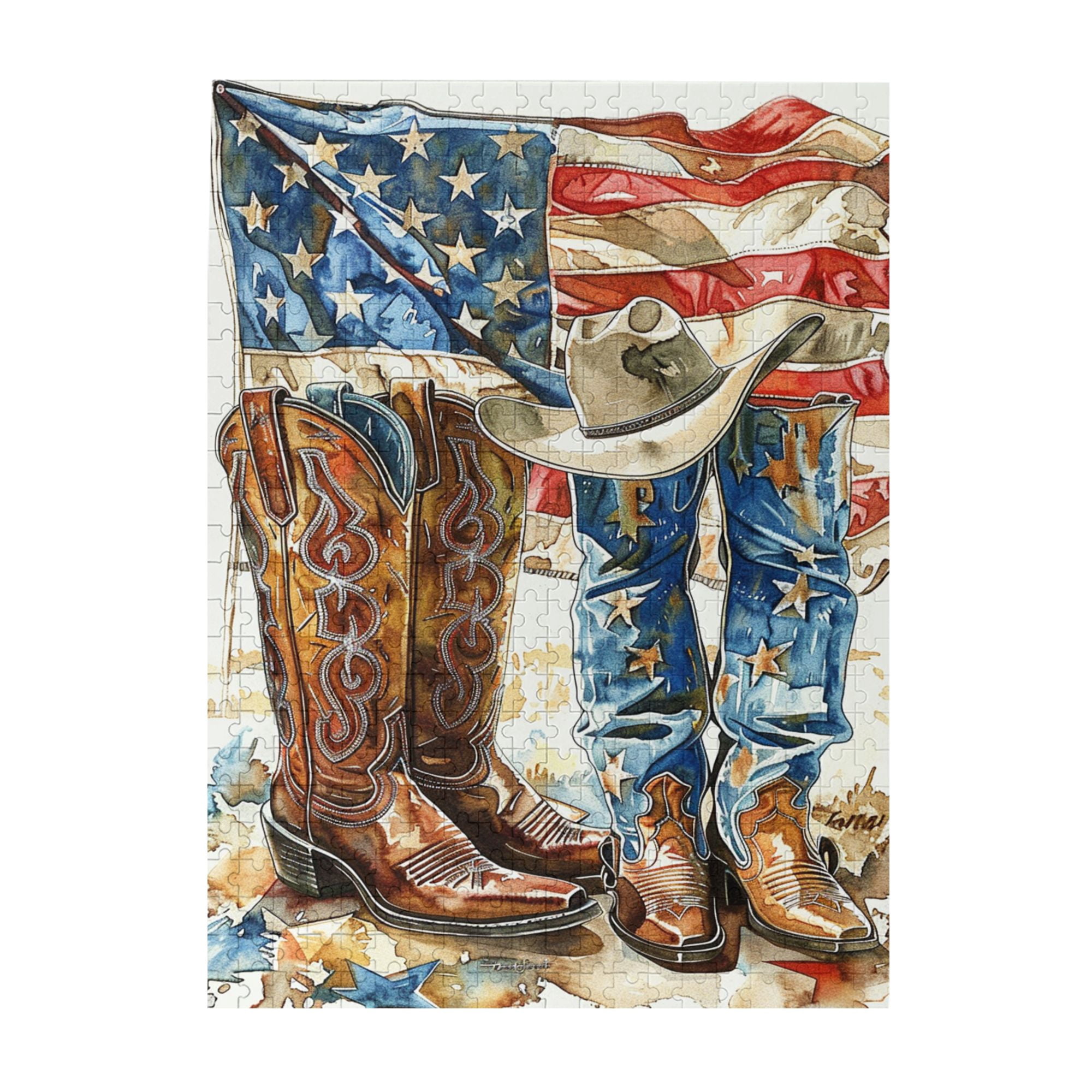 500 PCS American Flag & Cowboy Boots 500 Piece Puzzle For Adults ...